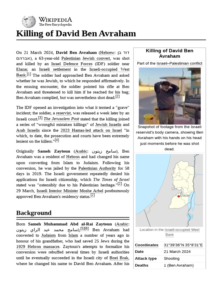 Killing of David Ben Avraham | PDF | Israel | World Politics