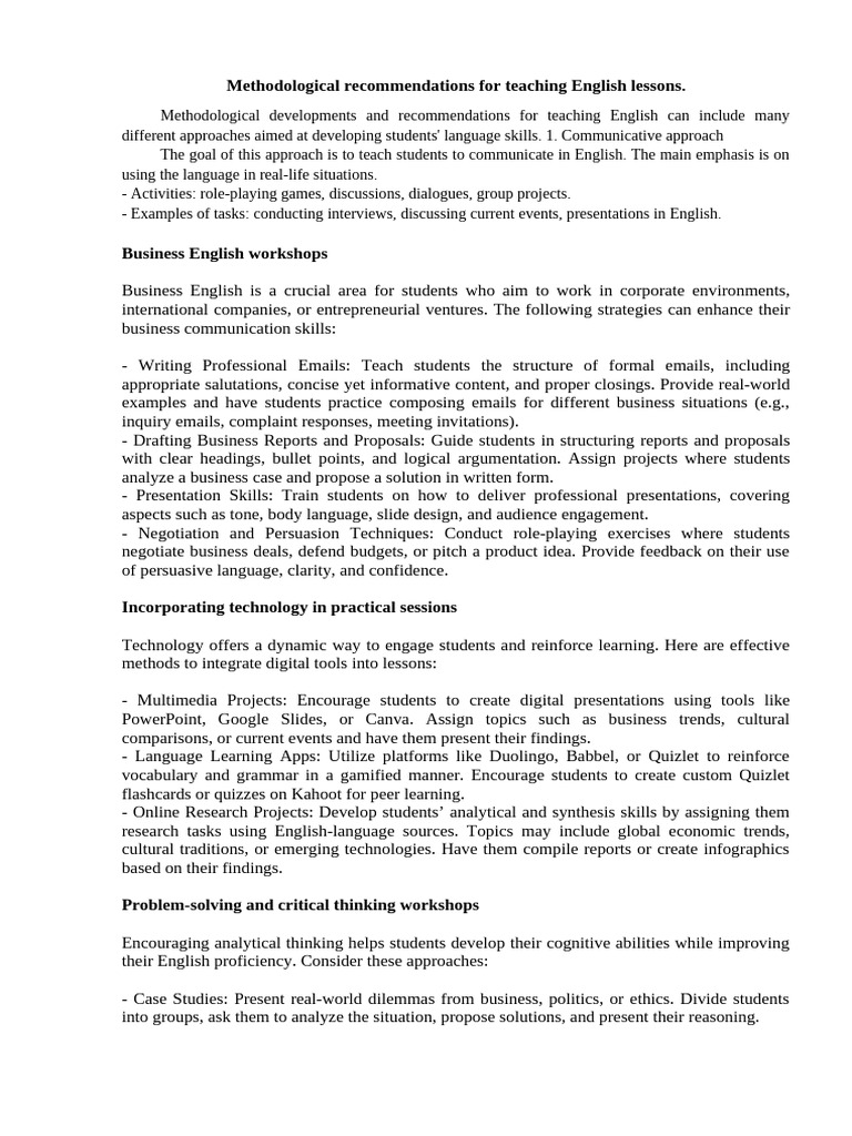 Methodological Recommendations For Teaching English Lessons B2 | PDF ...