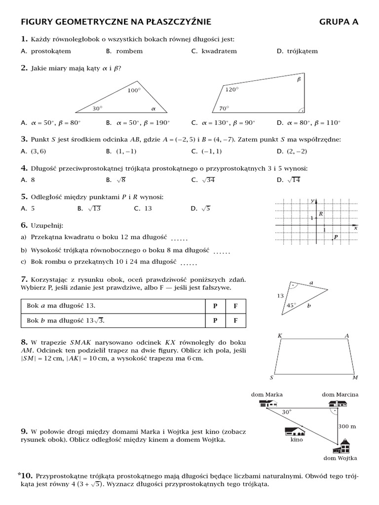 Praca Klasowa Figury Geometryczne Na Plaszczyznie - 8 Klasa | PDF