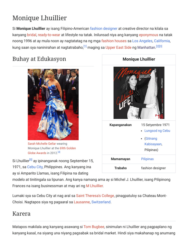 Monique Lhuillier - Wikipedia, ang malayang ensiklopedya | PDF