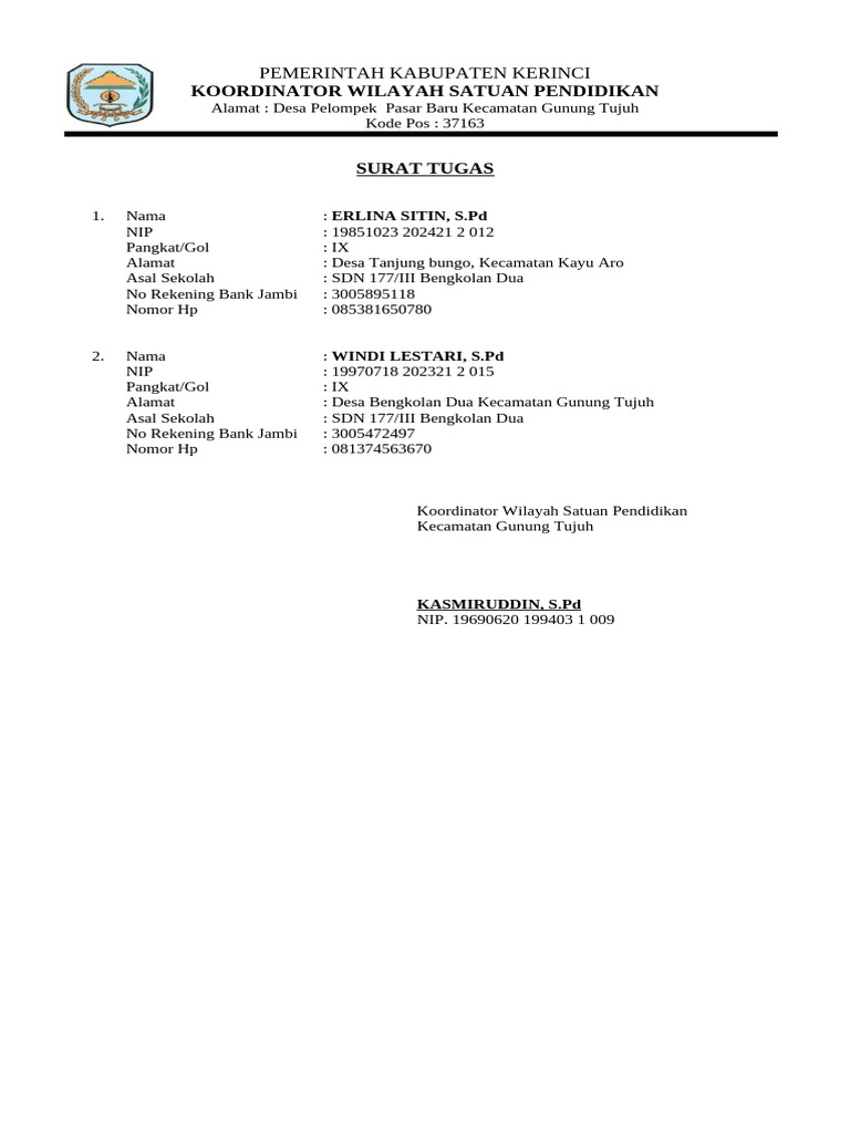 Surat Tugas Pengawas ANBK | PDF