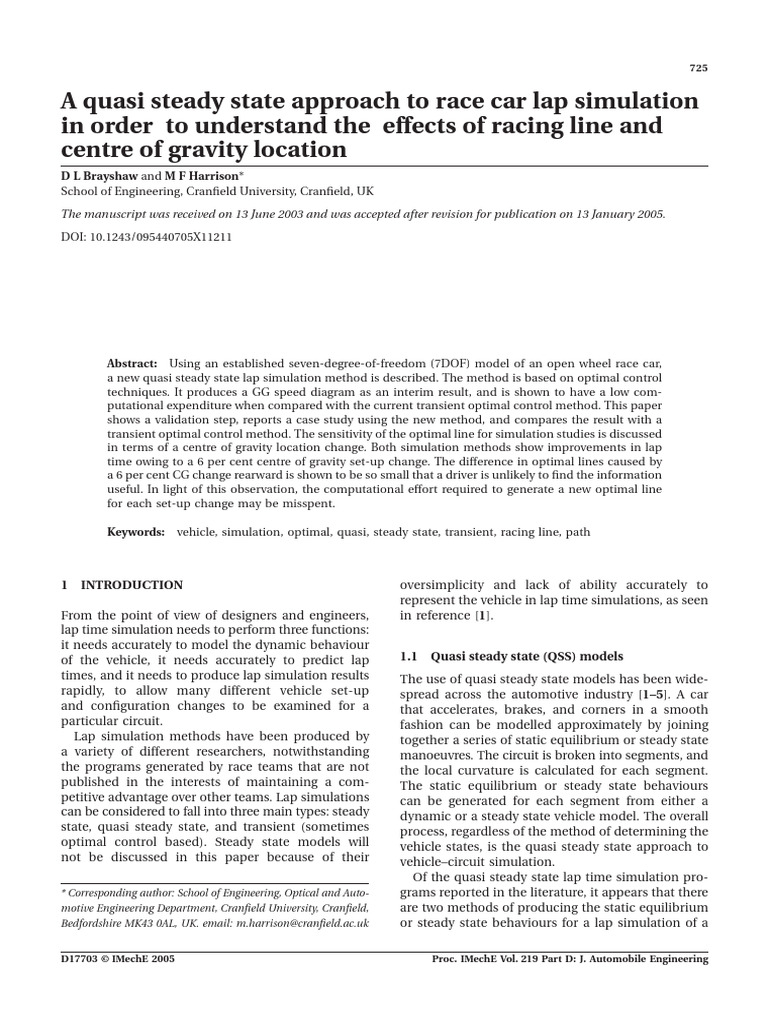 A Quasi Steady State Approach To Race Car Lap Simulation In Order To