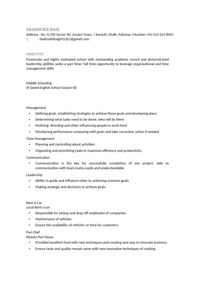 Shahrukh Baig Resume | PDF