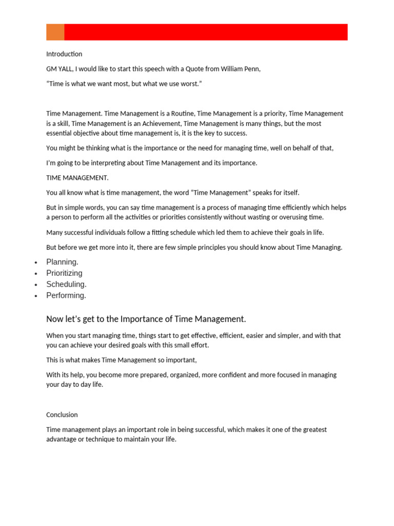 Importance of Time Management | PDF