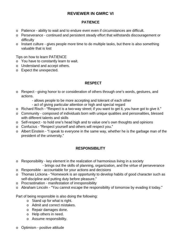 Key Traits: Patience, Respect, Responsibility | PDF | Patience | Courage