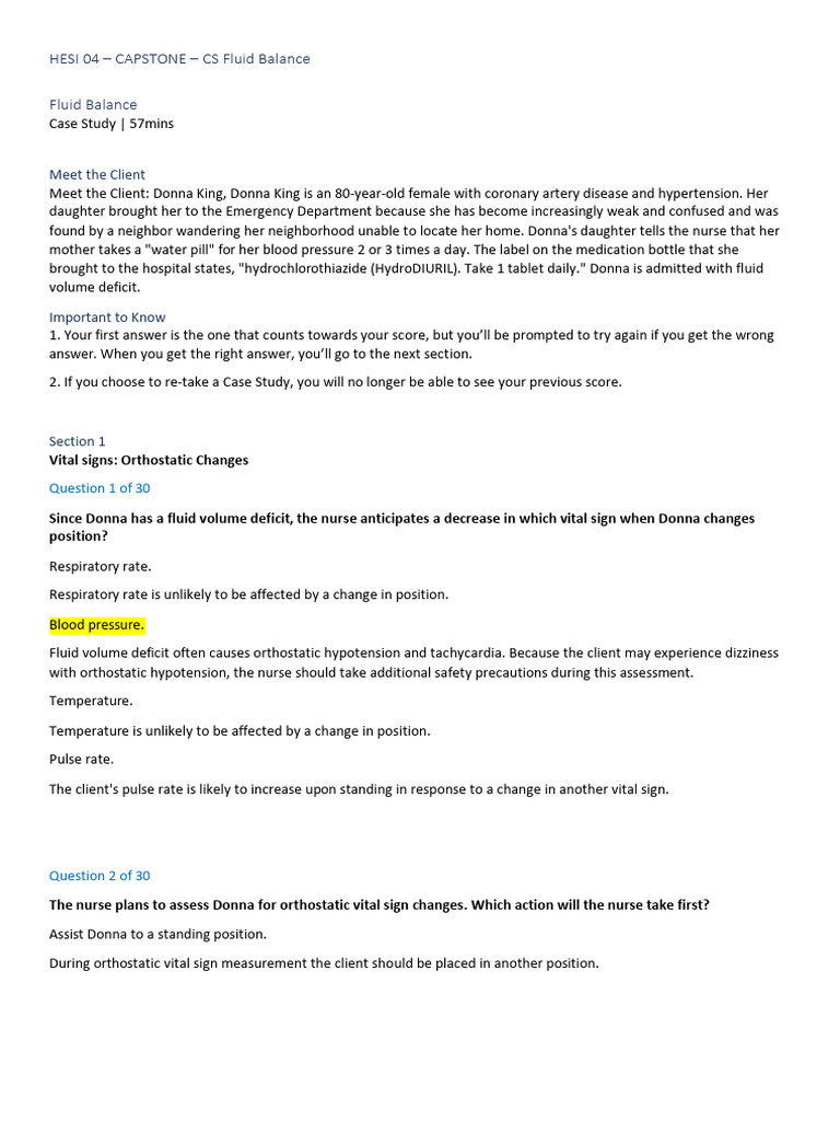 Fluid Balance Case Study: Donna King | PDF | Saline (Medicine) | Blood ...