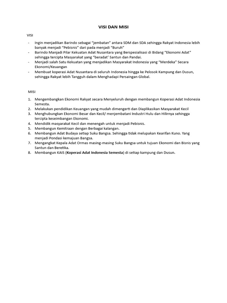 Visi Dan Misi | PDF