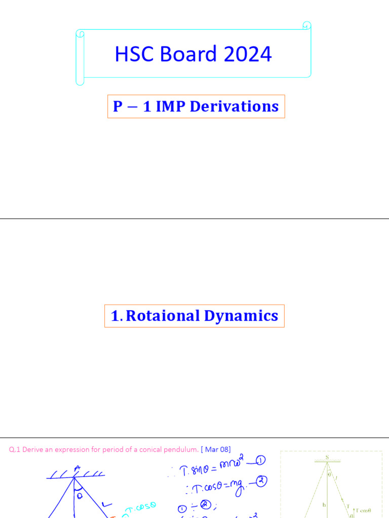 HSC Physics Important Derivations Inverted | PDF | Inductor | Torque
