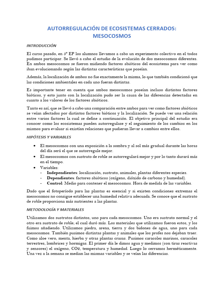 Autorregulación en Mesocosmos Estudiados | PDF | Ecosistema | Plantas