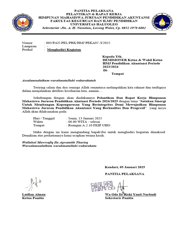 Undangan Demisioner Ketua &Wakil Ketua Hmj Pekan(1) | PDF