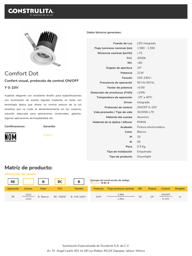 Downlight Comfort Dot 20W LED 0-10V | PDF | Metrología | Electrónica