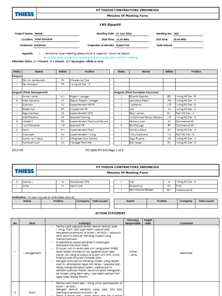 MOM Monthly LKS Bipartit Meeting Juni 2024 | PDF