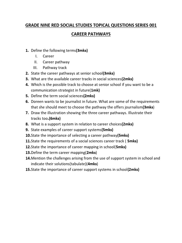 Grade 9 Social Studies Career Pathways | PDF