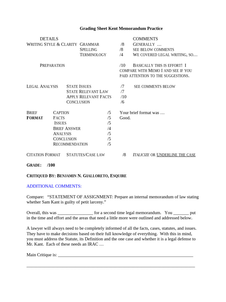 Kent Memorandum Grading Criteria | PDF | Memorandum | Justice