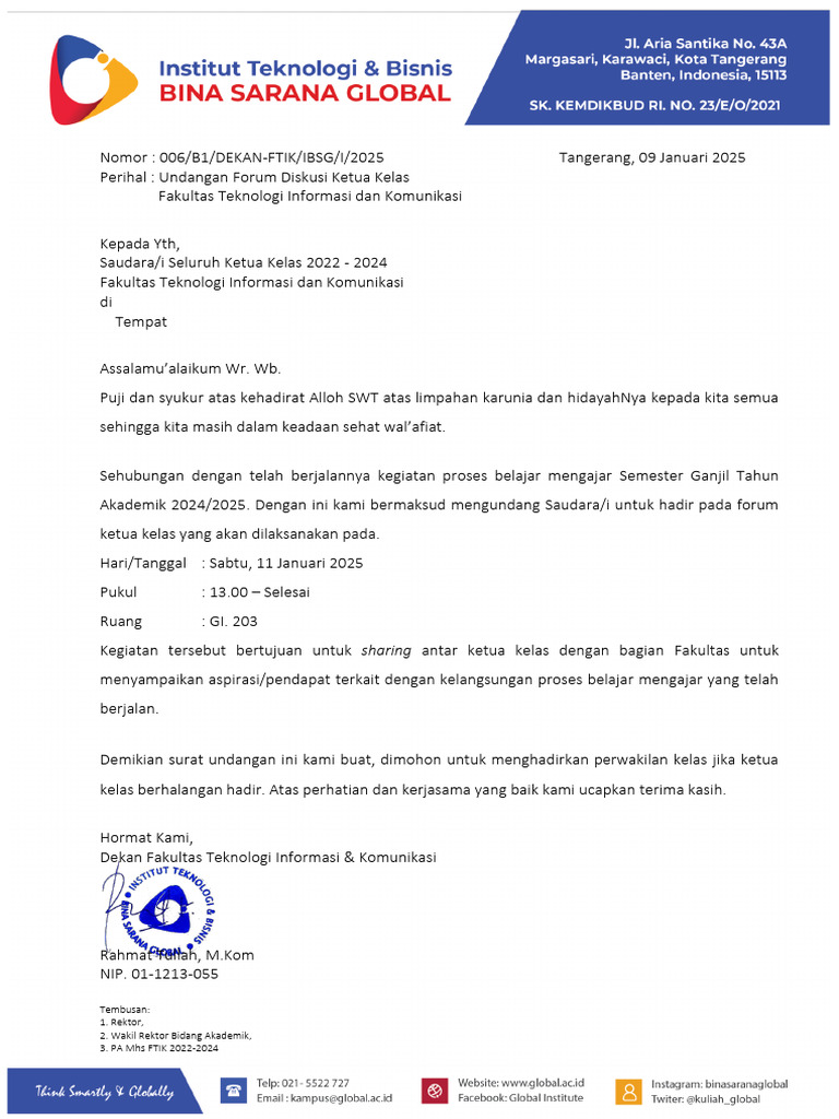 006 - Surat Undangan Forum Diskusi Ketua Kelas - Ganjil | PDF