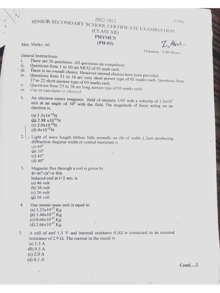 Board PYQ Physics Amu | PDF