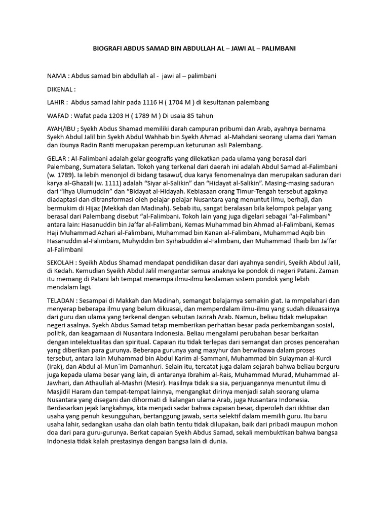 Biografi Abdus Samad Bin Abdullah Al | PDF