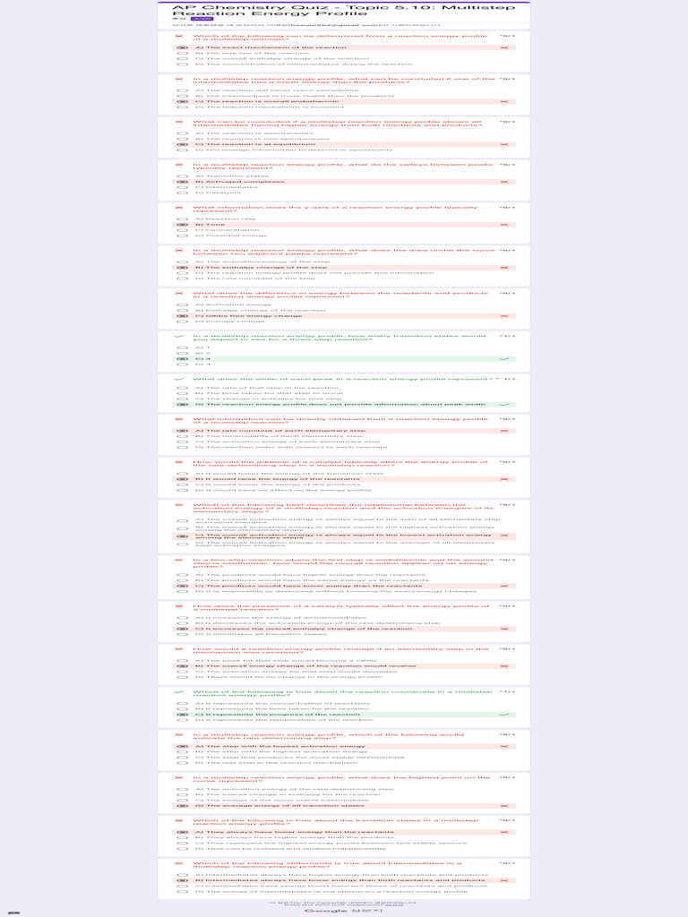 AP Chemistry Quiz - Topic 5.10 Multistep Reaction Energy Profile | PDF | Activation Energy ...