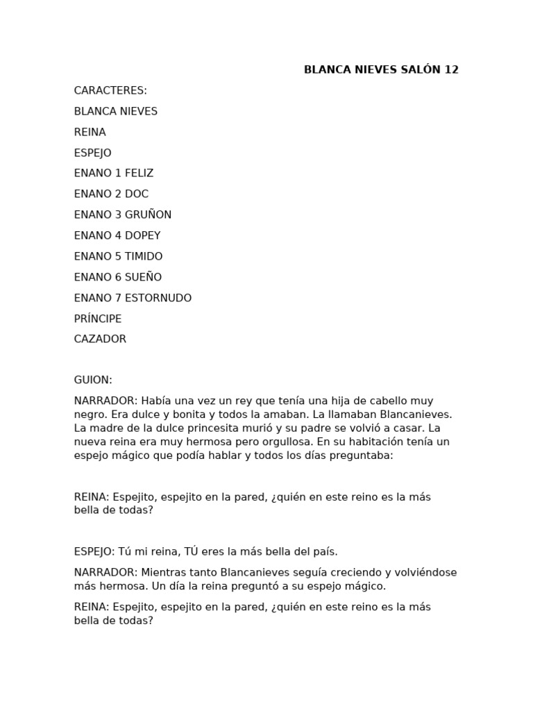 Snow White Script | PDF | Blanco como la nieve