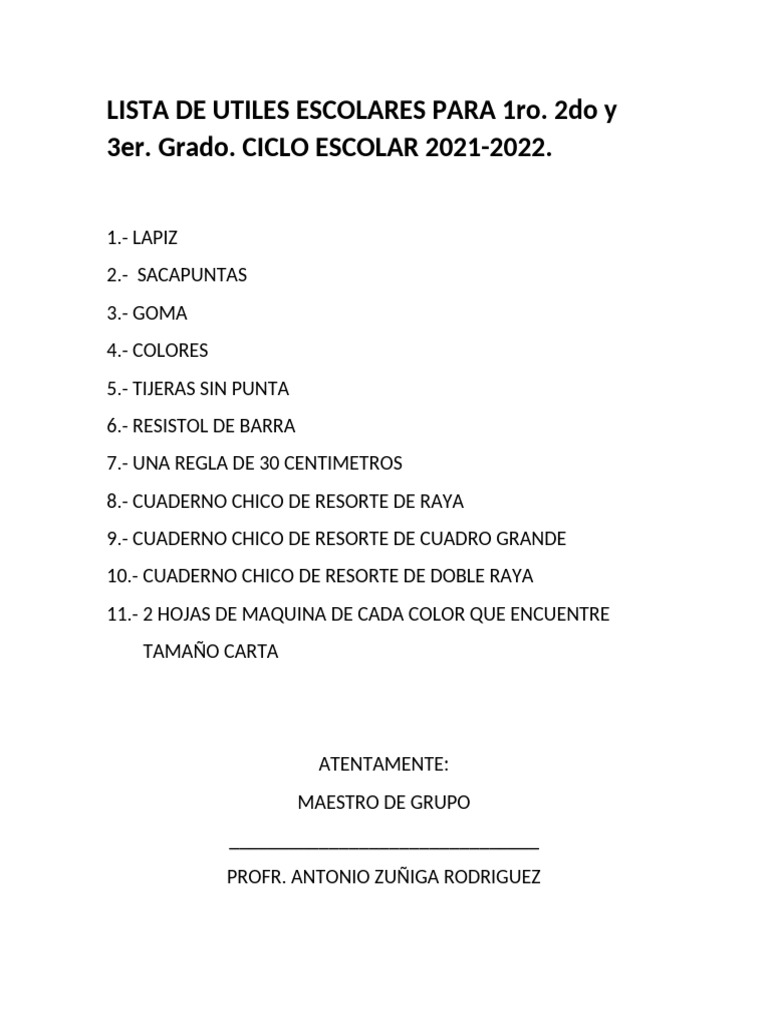 Lista de Utiles | PDF