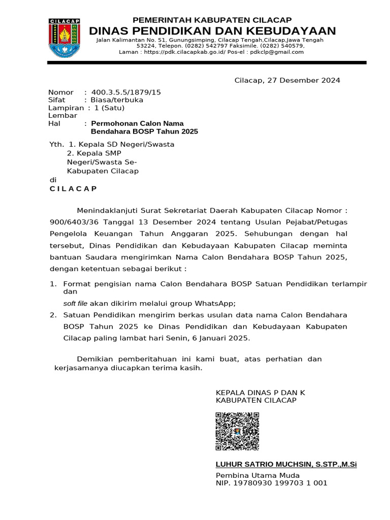 Permohonan Nama Bendahara BOSP 2025 | PDF