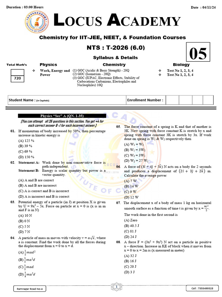 NTS Test No - 05 | PDF | Force | Collision