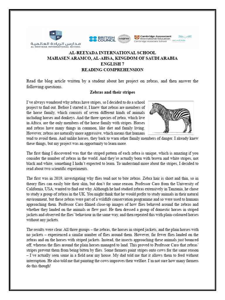 Comprehension January 16 | PDF | Zebra | Horses