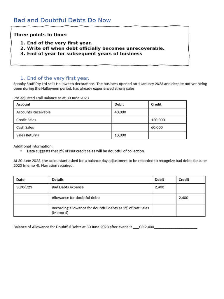 Bad and Doubtful Debts Revision 1 Solutions | PDF | Debits And Credits ...