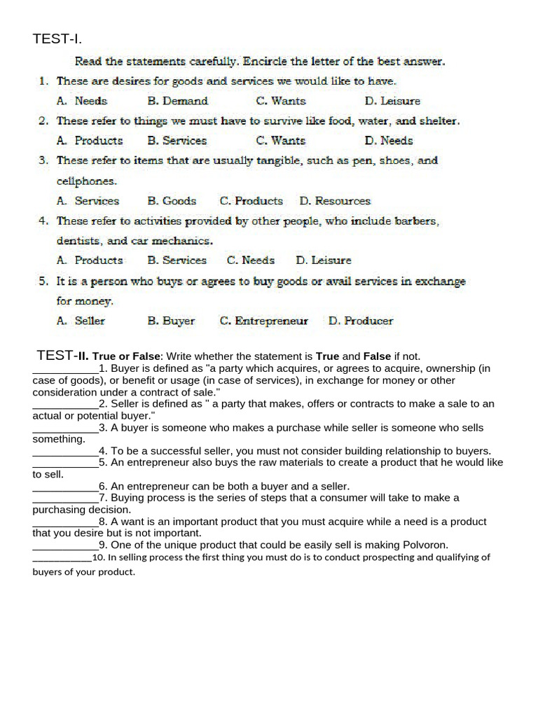 Tle Quiz-1st Quarter | PDF