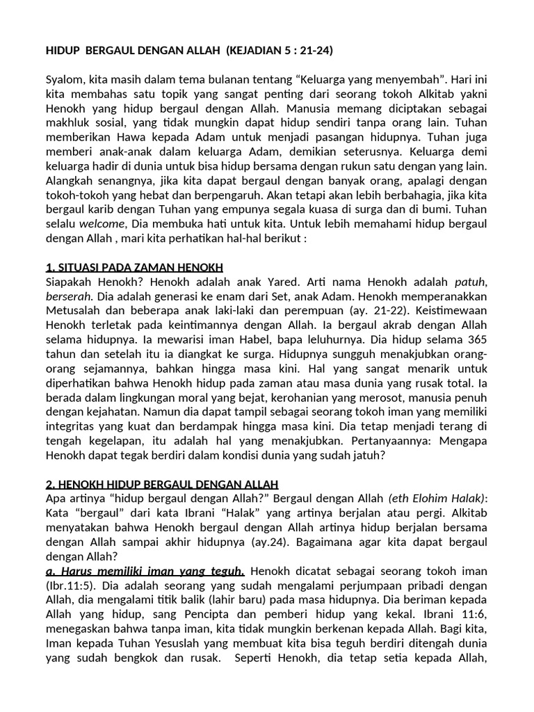 Hidup Bergaul dengan Allah: Teladan Henokh | PDF