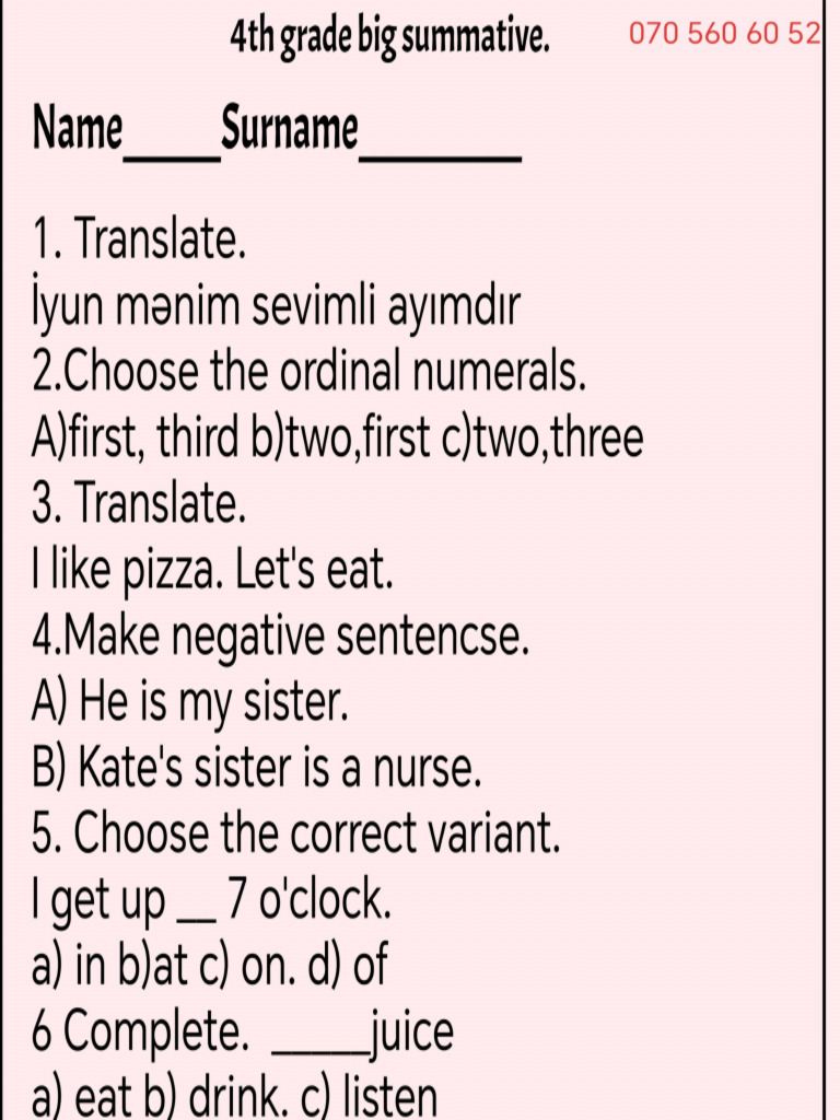 Big Summative 4th Grade H. Aytac (Müəllimə) - 20250120 - 150128 - 0000 | PDF