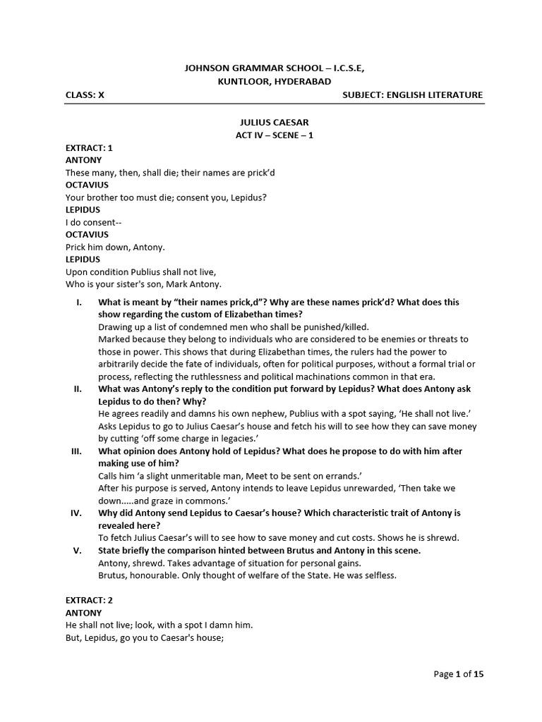 Julius Caesar Notes | PDF | Mark Antony | Augustus