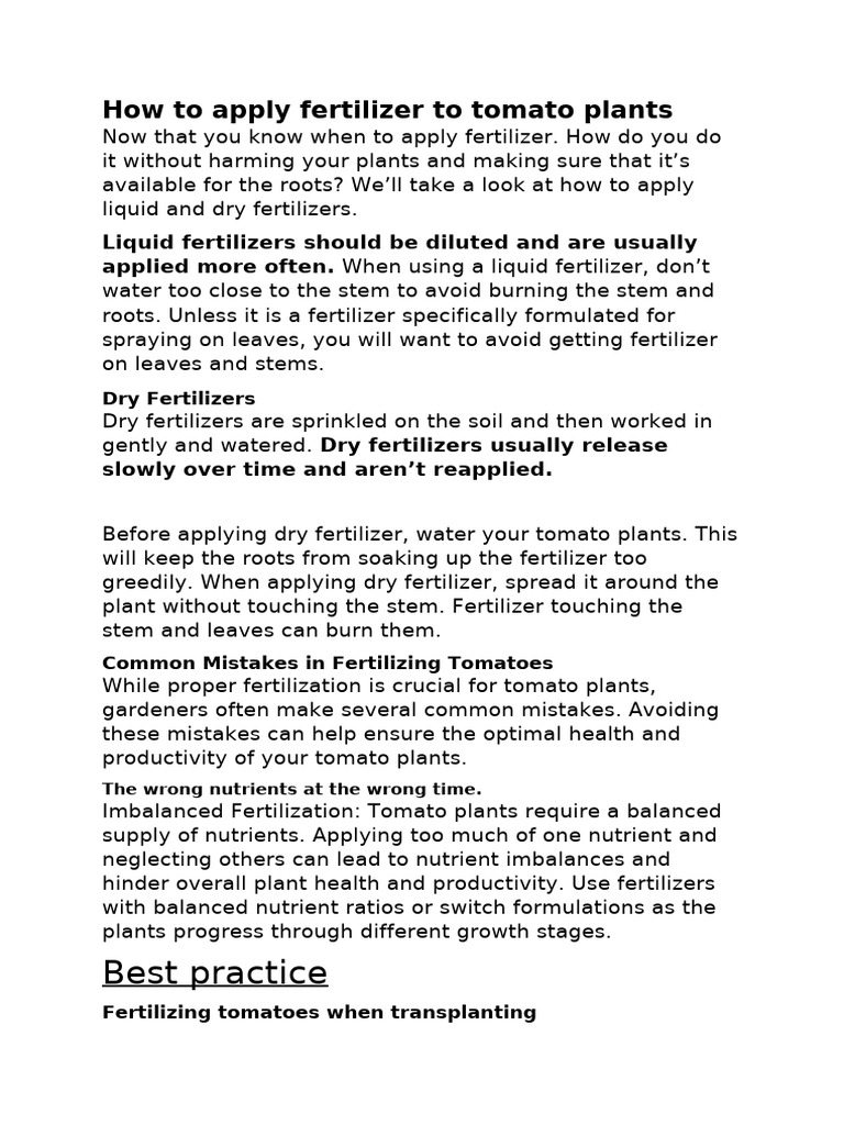 Fertilizing Tomatoes: Application Guide | PDF | Fertilizer | Plant Nutrition