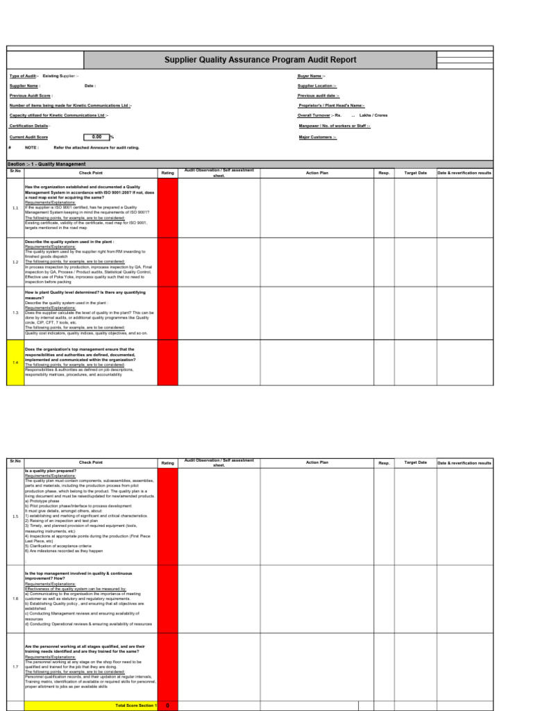 Supplier Audit Assurance Checklist | PDF | Audit | Iso 9000