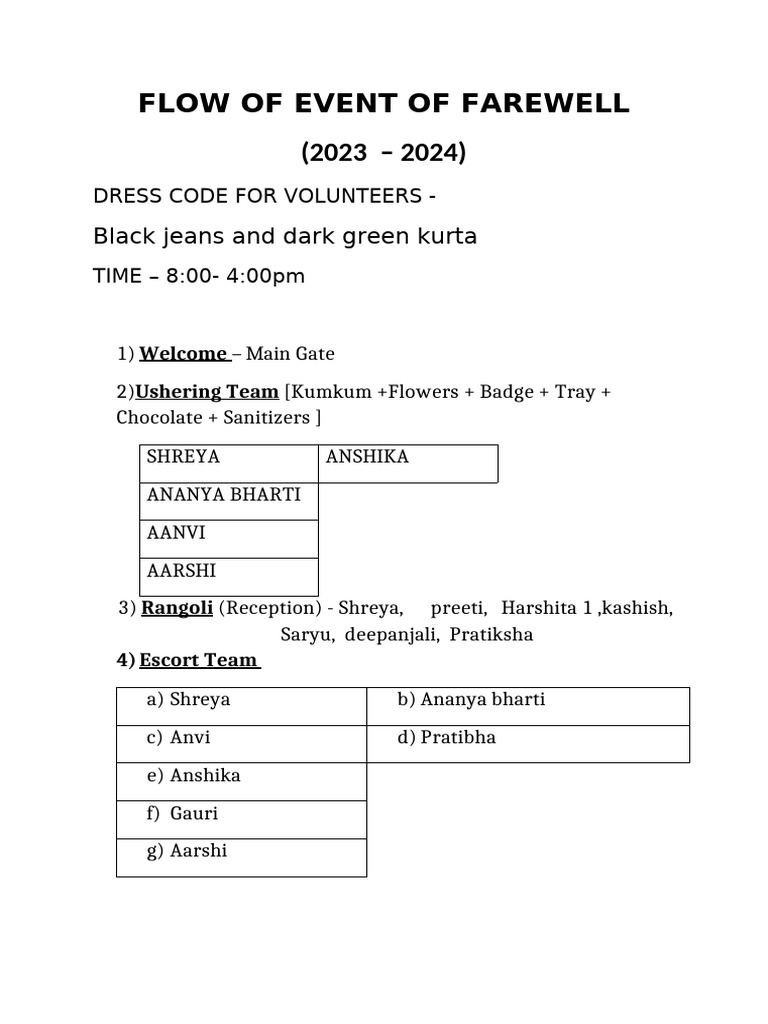 Farewell Event Flow 2023-2024 | PDF