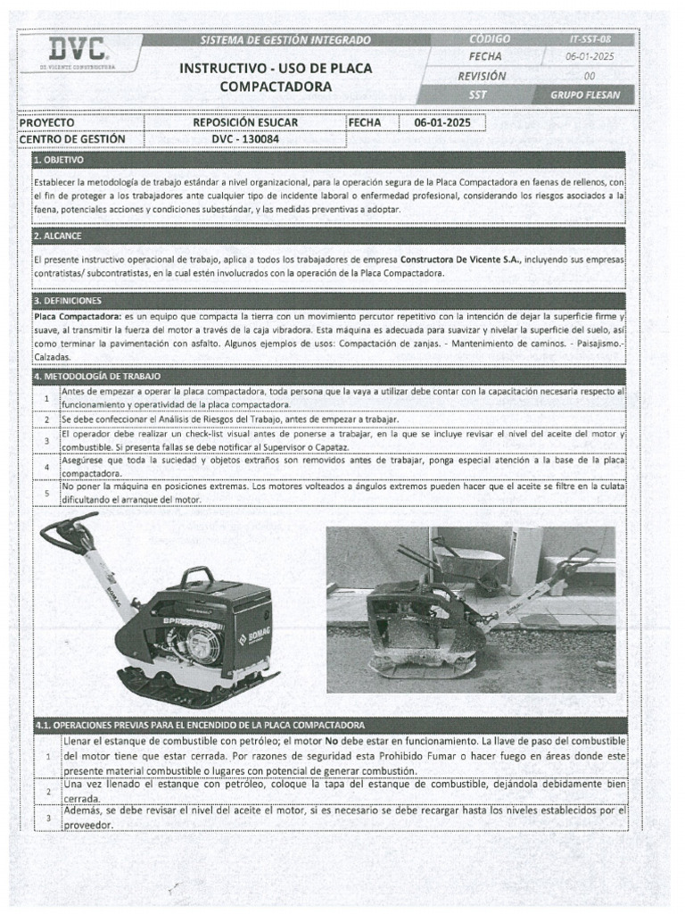 Instructivo N°8 - Uso de Placa Compactadora | PDF