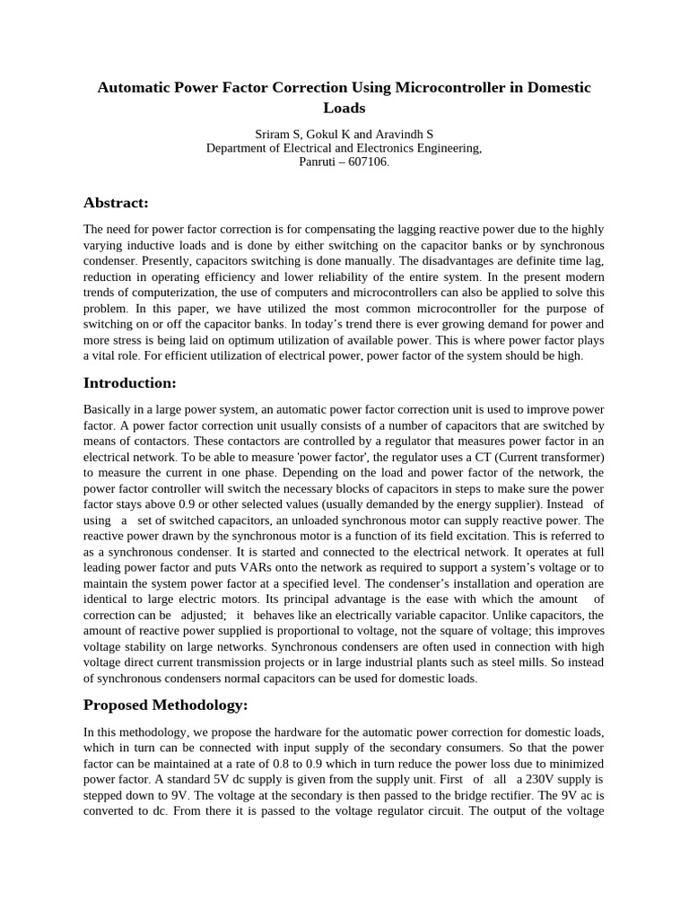 Automatic Power Factor Correction Using Microcontroller in Domestic Loads | PDF | Capacitor ...