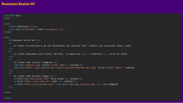 CoderDojo UANL 2024 Otoño - A HTML Resumen 1 | PDF