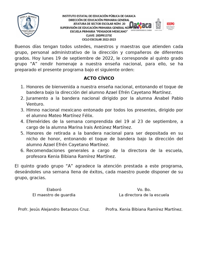 Homenaje Cívico en Escuela Primaria | PDF | Educación primaria