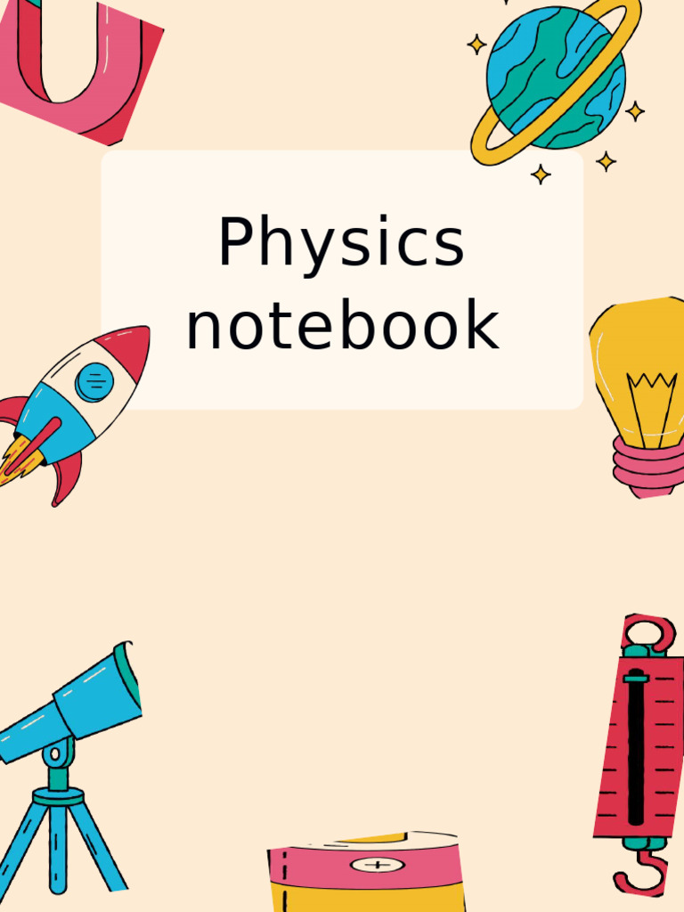 Physics Notebook Cover in Cream, Blue and Yellow Illustrative Style | PDF