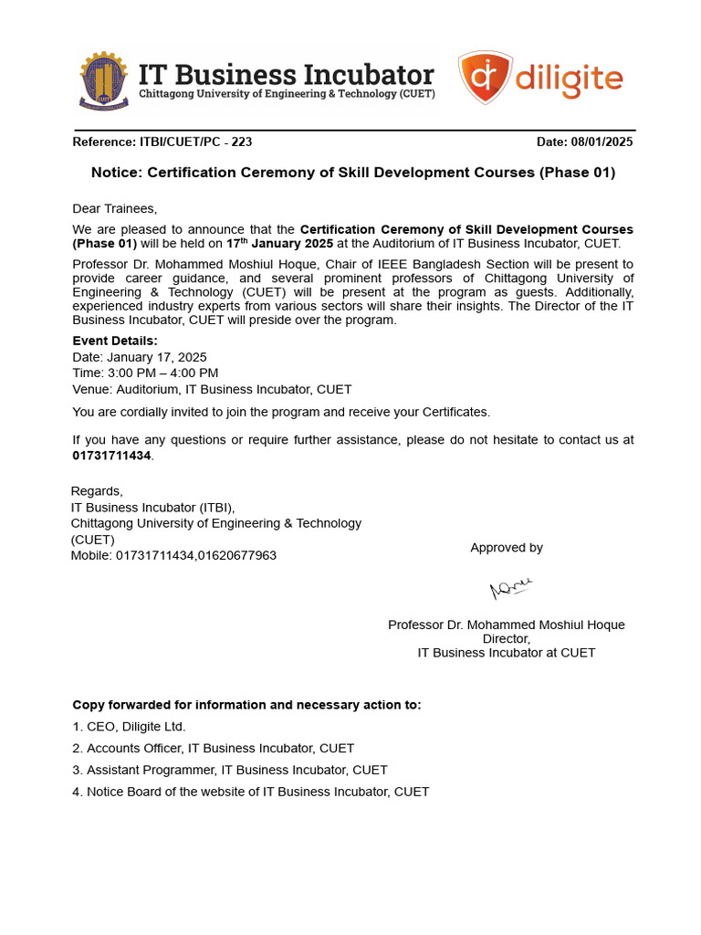 ITBI CUET Certification Ceremony P-01 | PDF