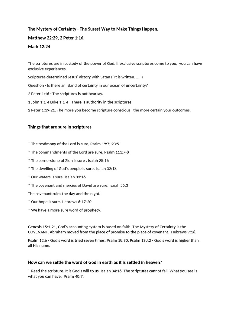 The Mystery of Certainty in Scriptures | PDF