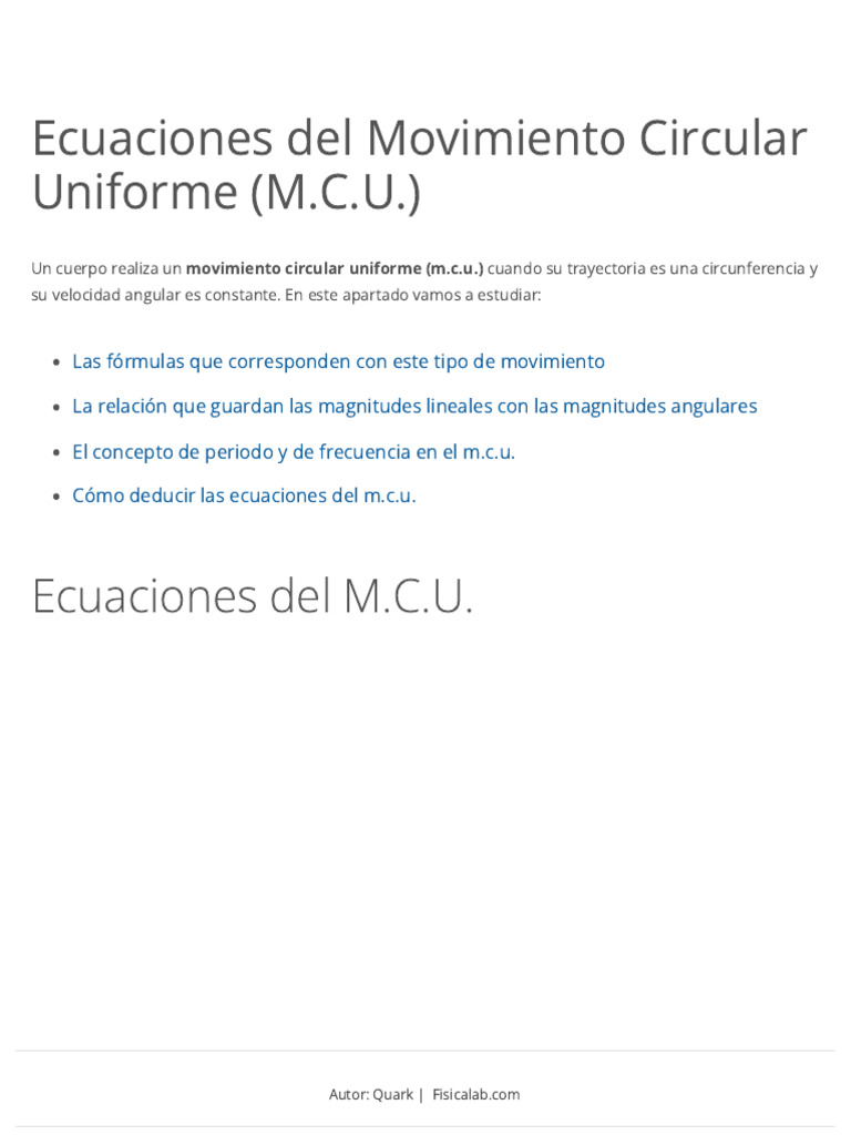 Ecuaciones Del Movimiento Circular Uniforme (M.C.U.) | PDF | Velocidad | Aceleración