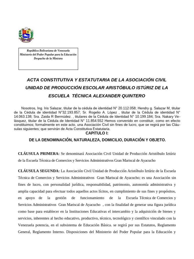 Modelo de Acta Constitutiva Upetai | PDF | Venezuela | Regulación