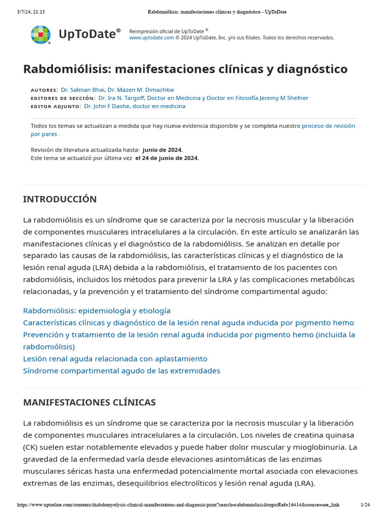 Rabdomiólisis: síntomas y diagnóstico | PDF | Nefrología | Medicina CLINICA