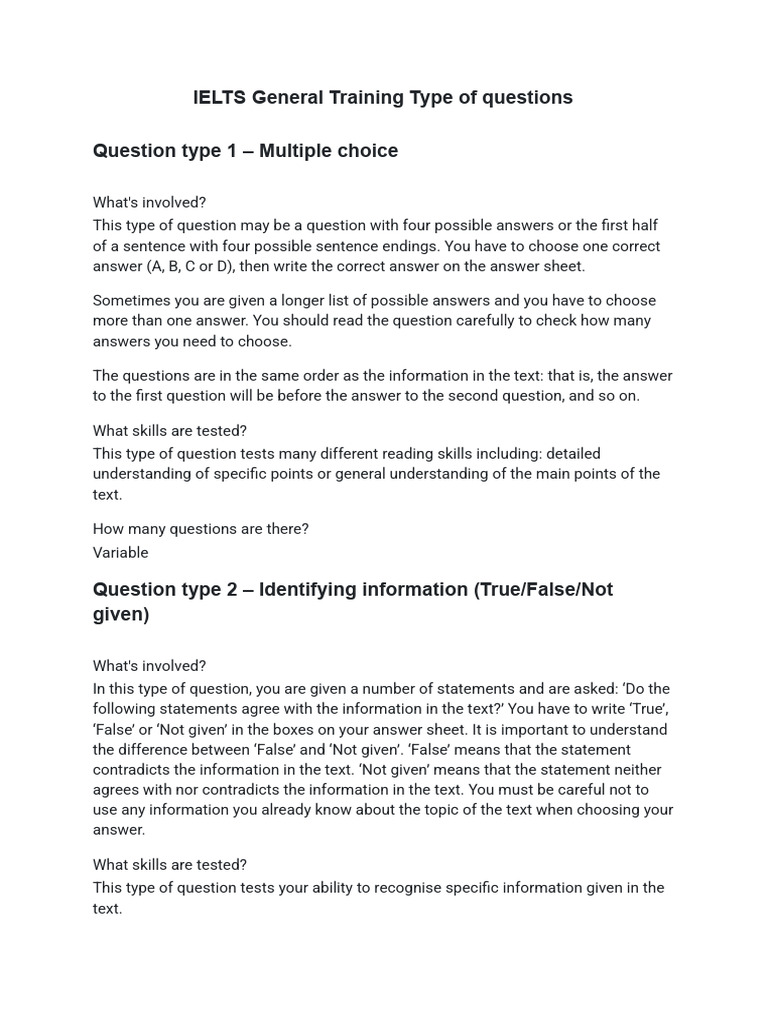 IELTS General Training Question Types | PDF | Question | Human ...