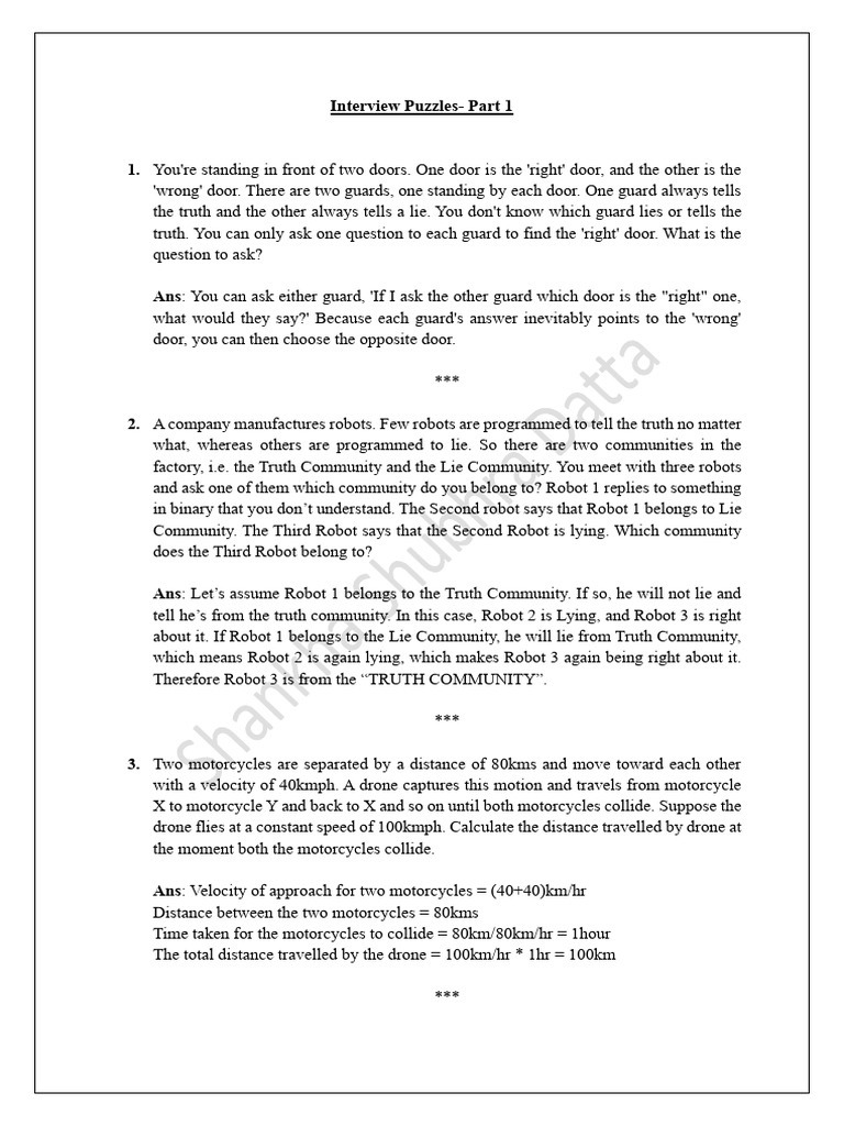 Interview Puzzles 1 1736317033 | PDF