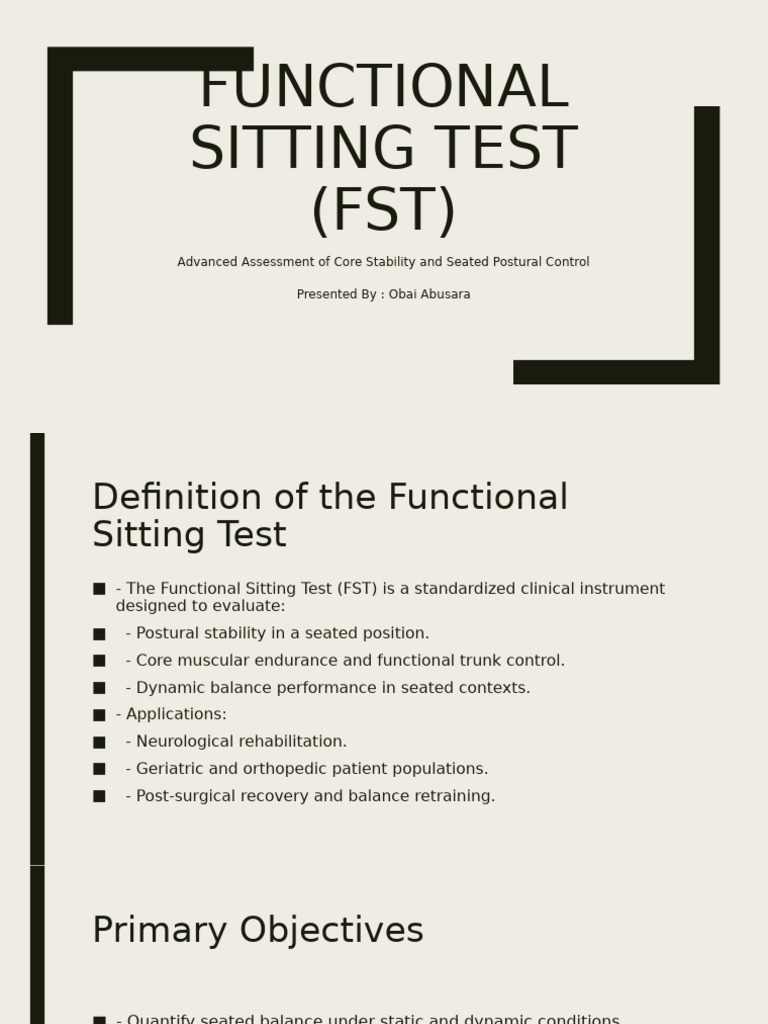 Functional Sitting Test Overview | PDF | Balance (Ability) | Physical ...