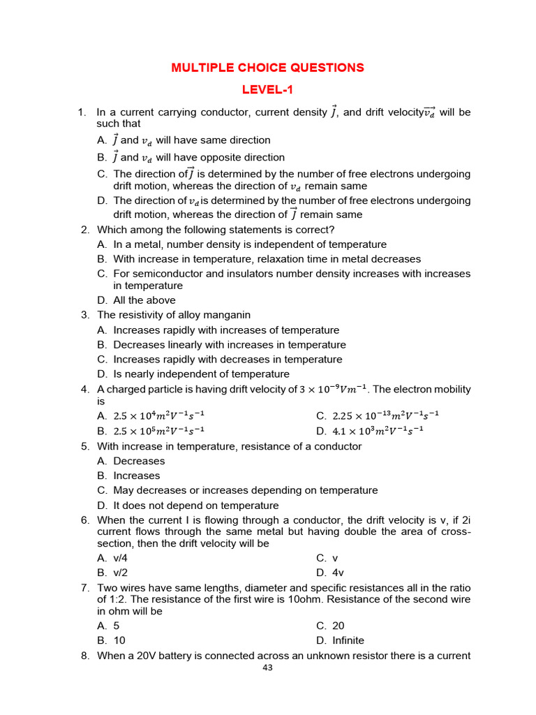 Current Electricity Question Bank | PDF | Electrical Resistivity And ...