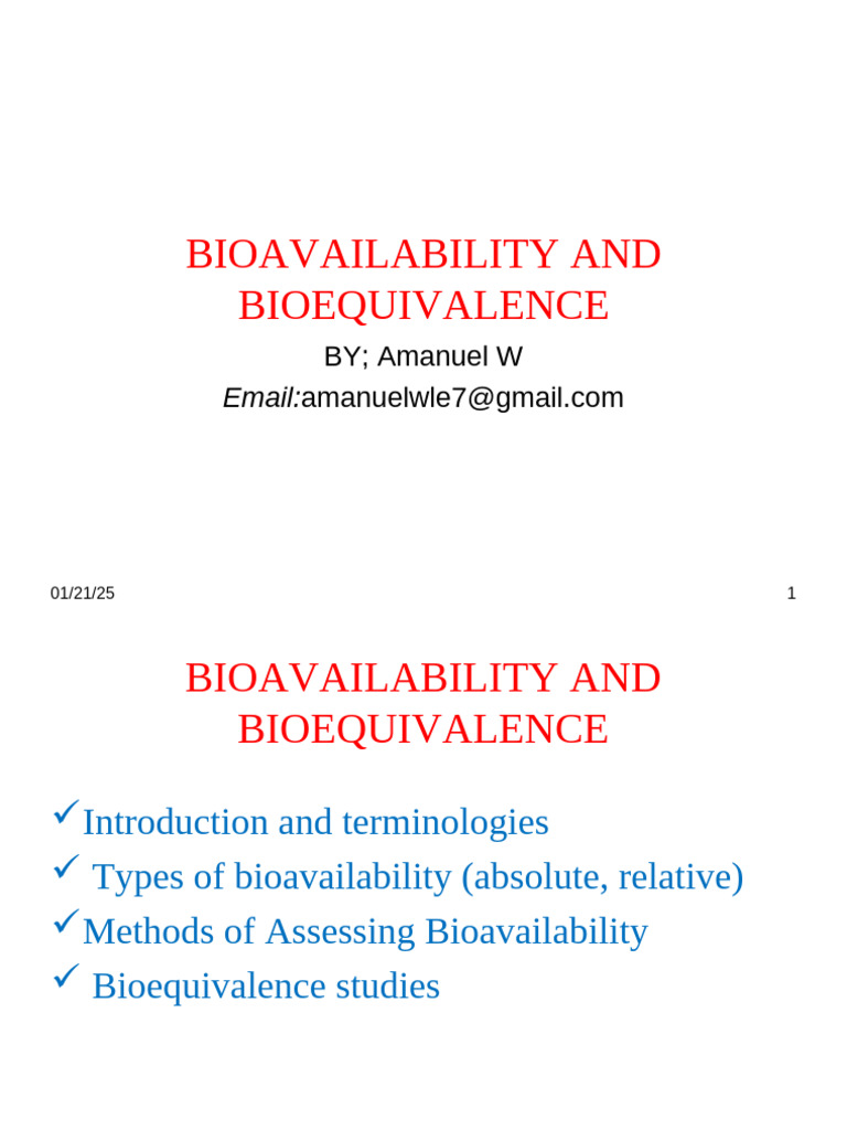 Bioavailability and Bioequivalence Final | PDF | Bioavailability | Pharmacokinetics